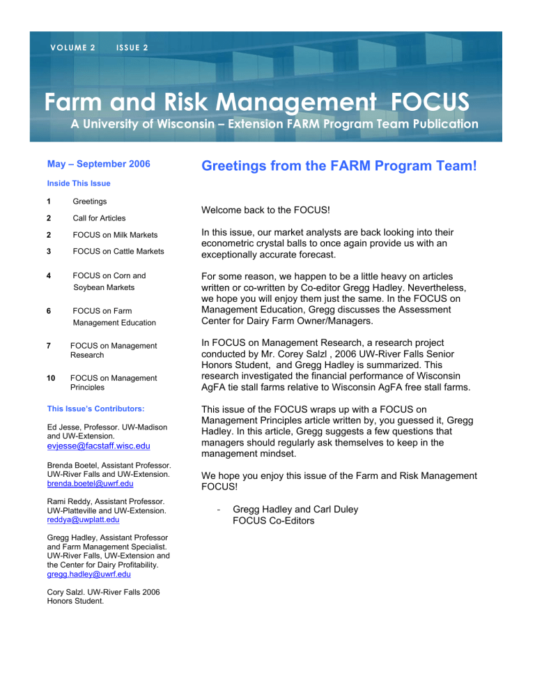 Farm and Risk Management FOCUS