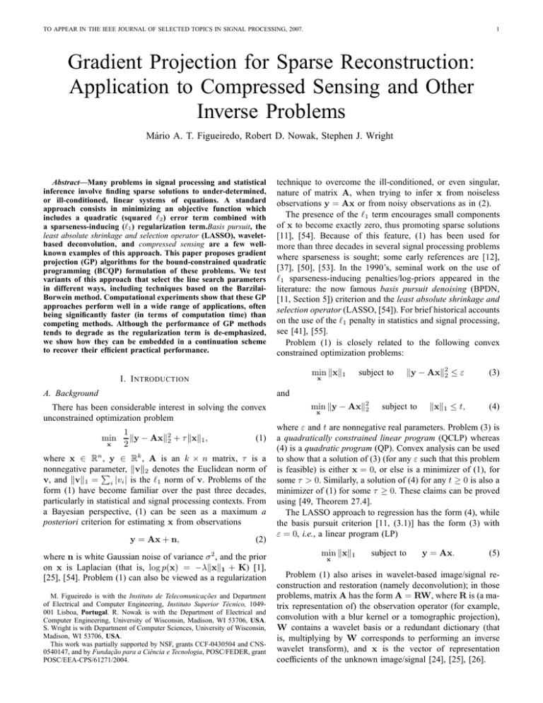 Gradient Projection for Sparse Reconstruction: Application to ... Gradient Projection for Sparse Reconstruction: Application to ...