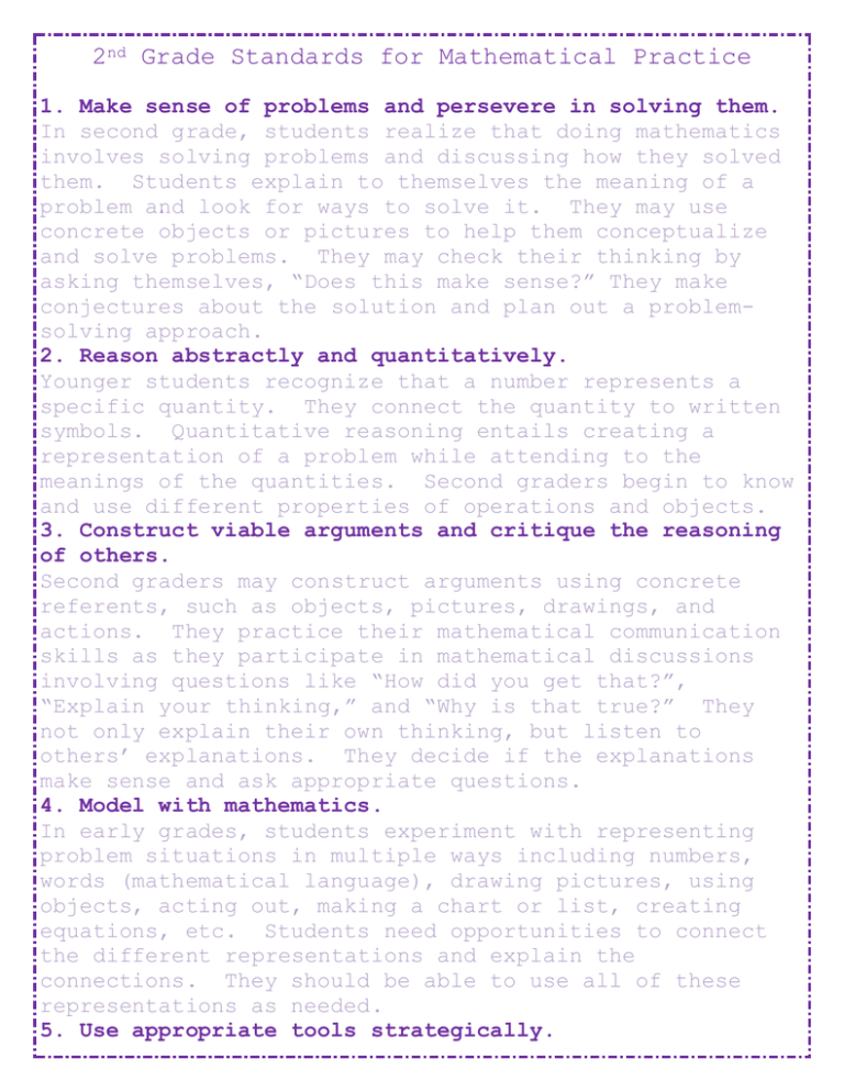 Second Grade Standards For Mathematical Practice