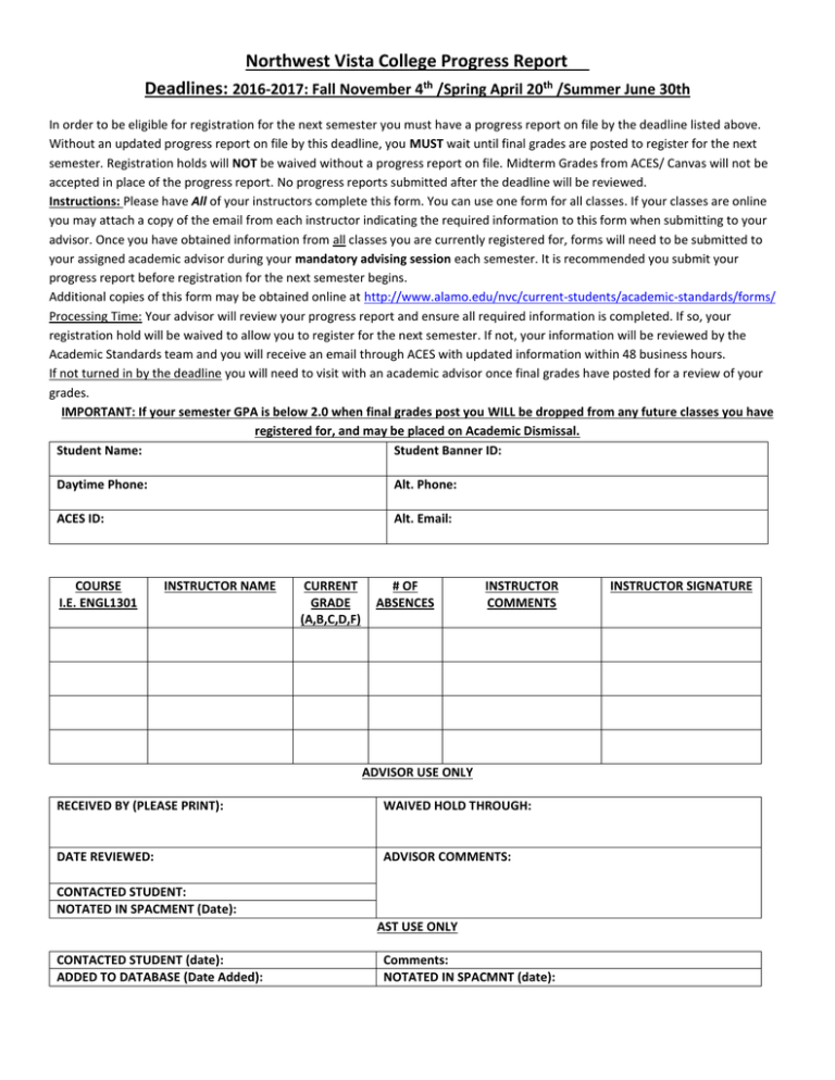 Click Here To Obtain The Progress Report Form 