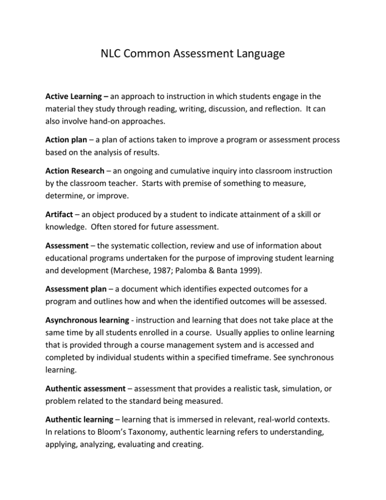 NLC Common Assessment Language
