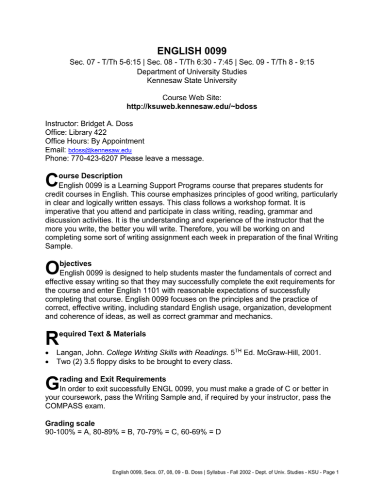 English 0099 Syllabus