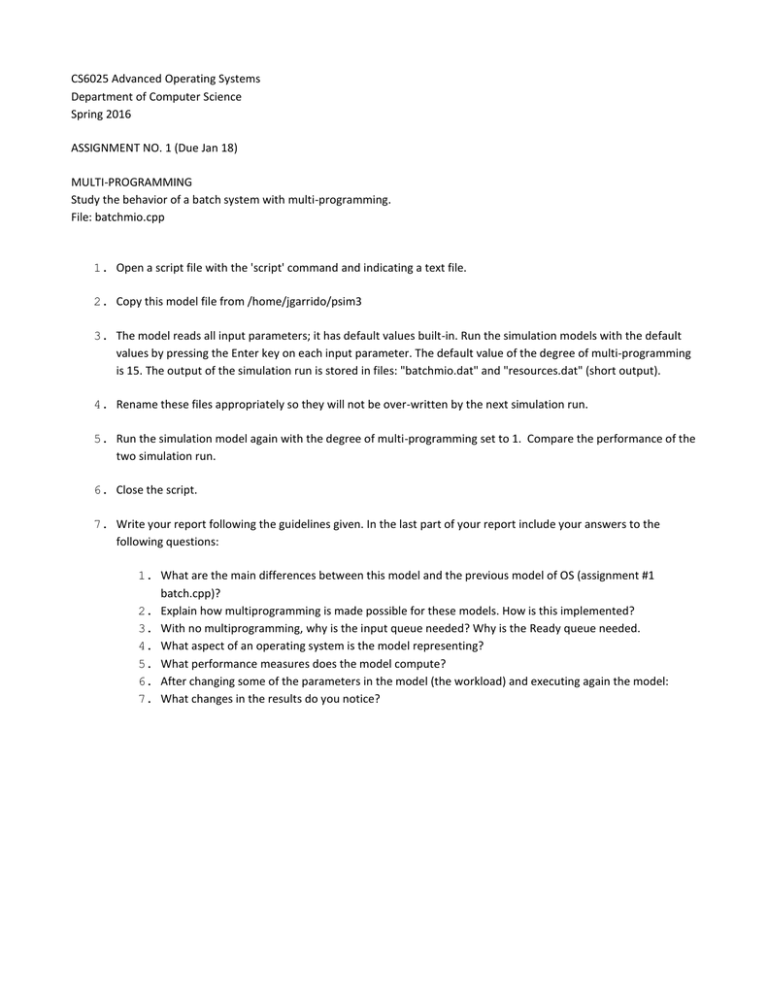 Multi-Programming Assignment: Batch System Simulation