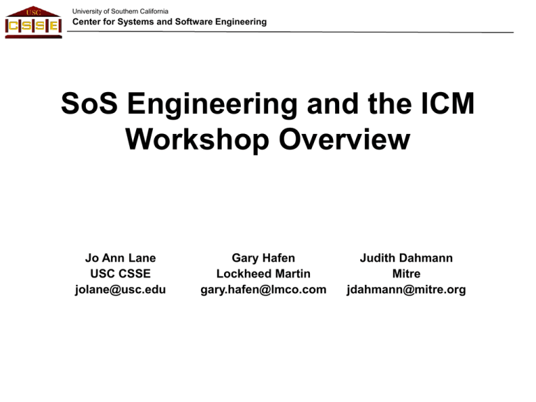 SoS Engineering and the ICM Workshop Overview