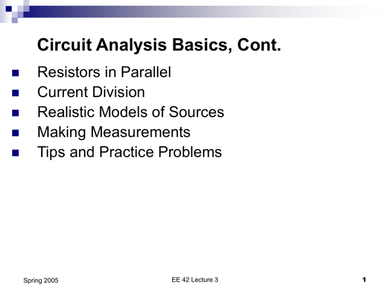 Circuit Analysis Basics Cont 