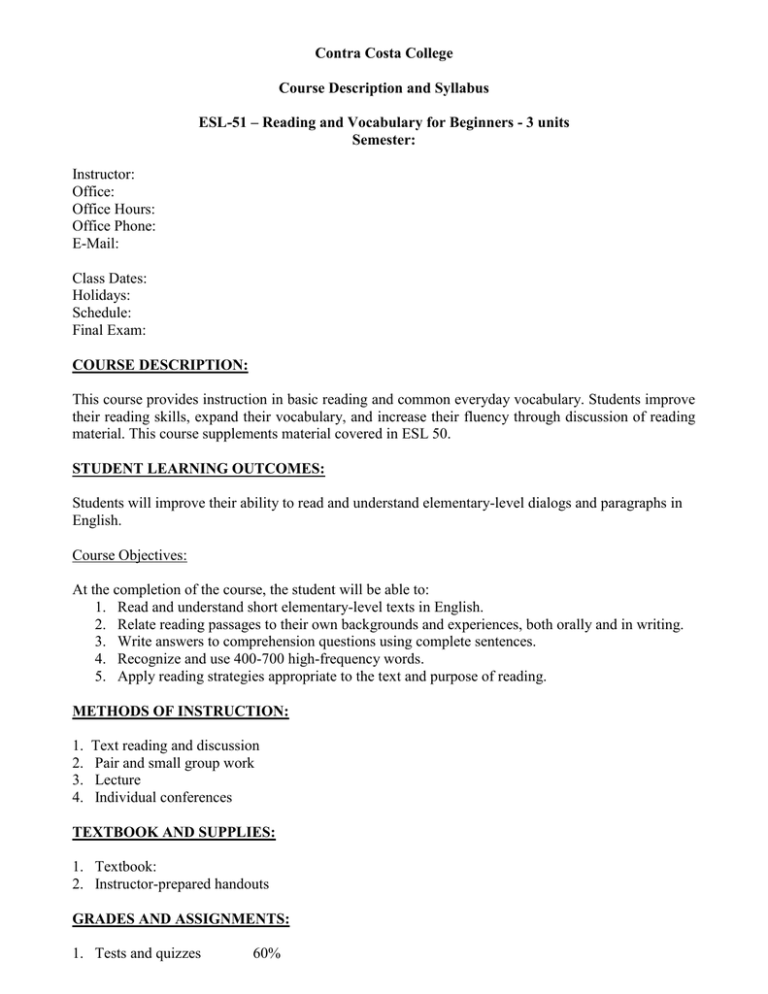 ESL 51 Sample Syllabus