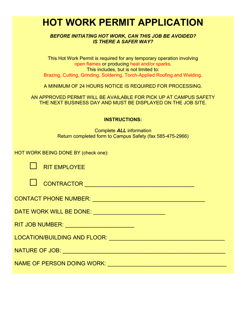 HOT WORK PERMIT APPLICATION