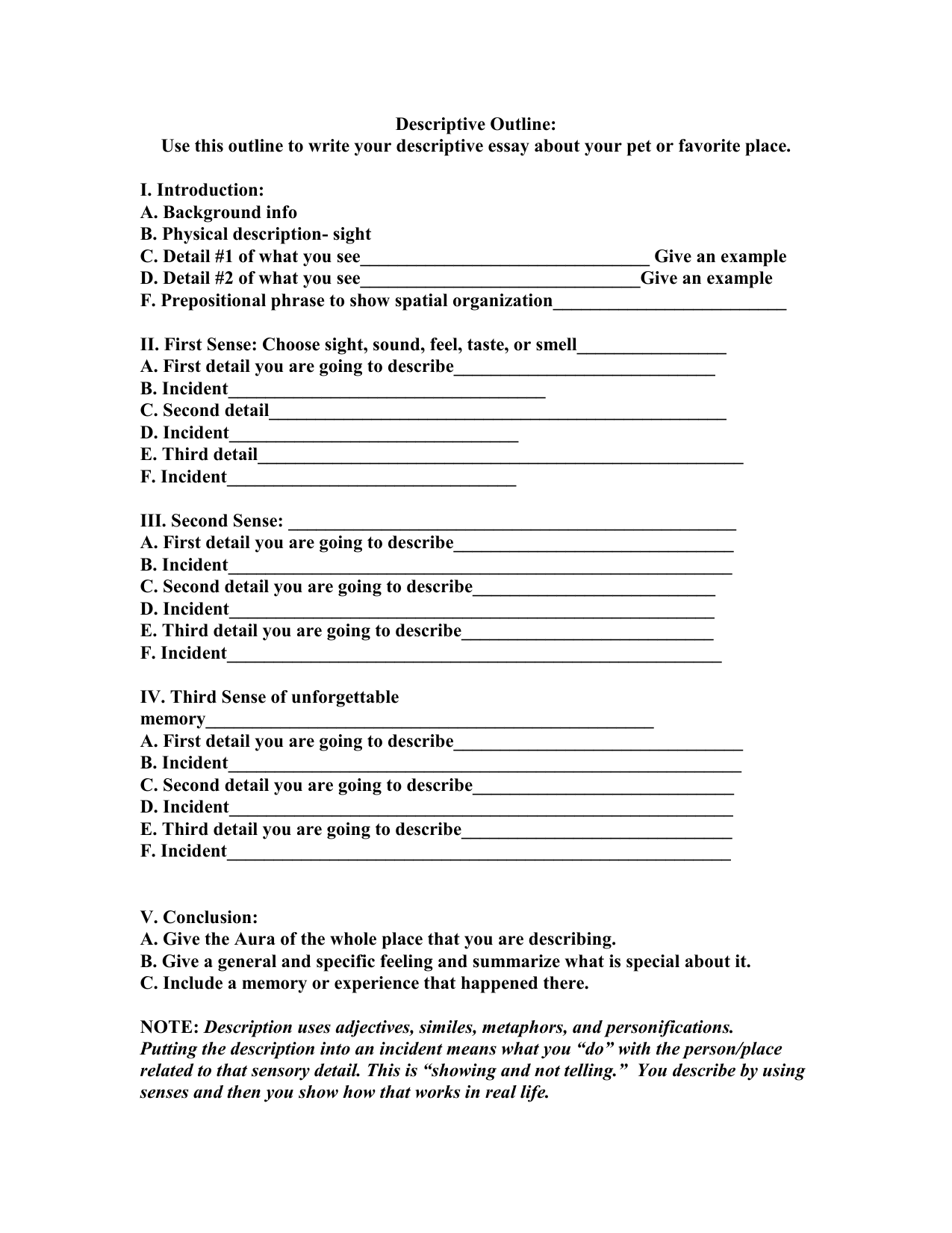 Descriptive Outline Descriptive Outline