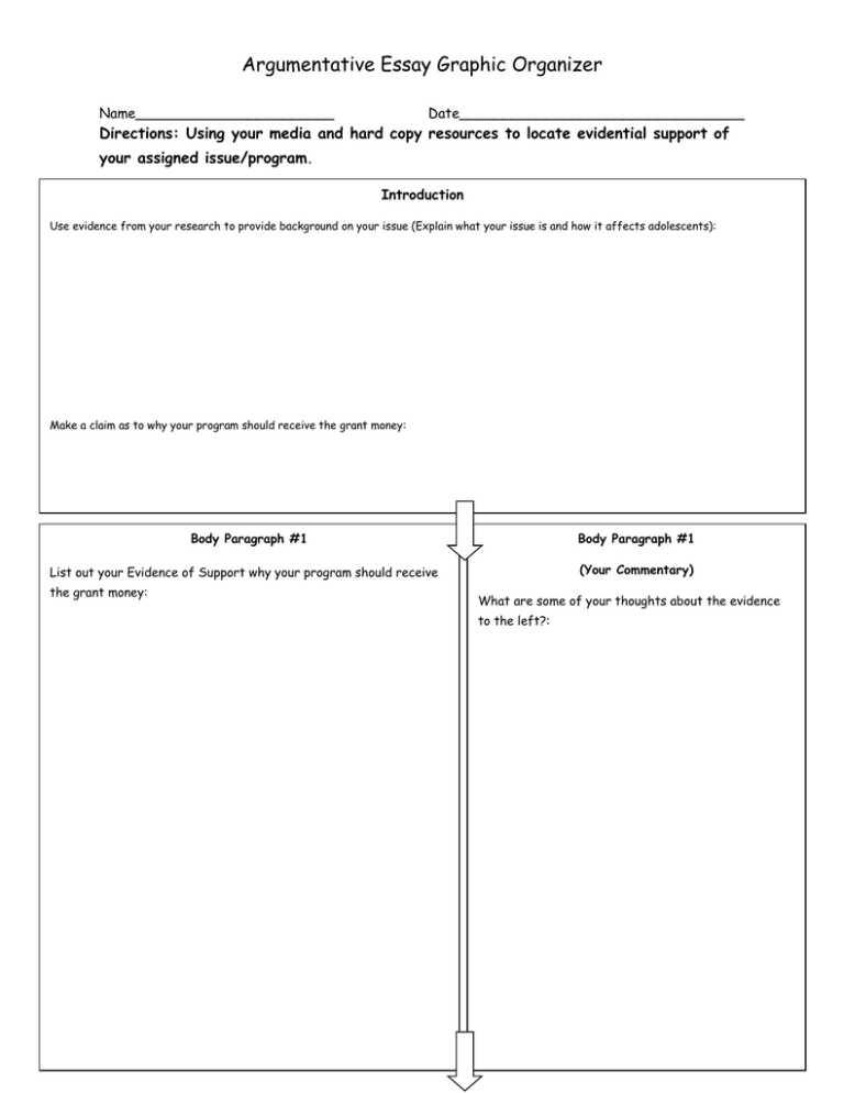 Argumentative Essay Graphic Organizer