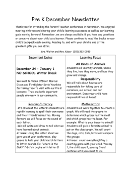 Pre K Newsletter November