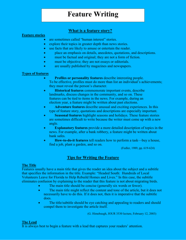 Feature Writing