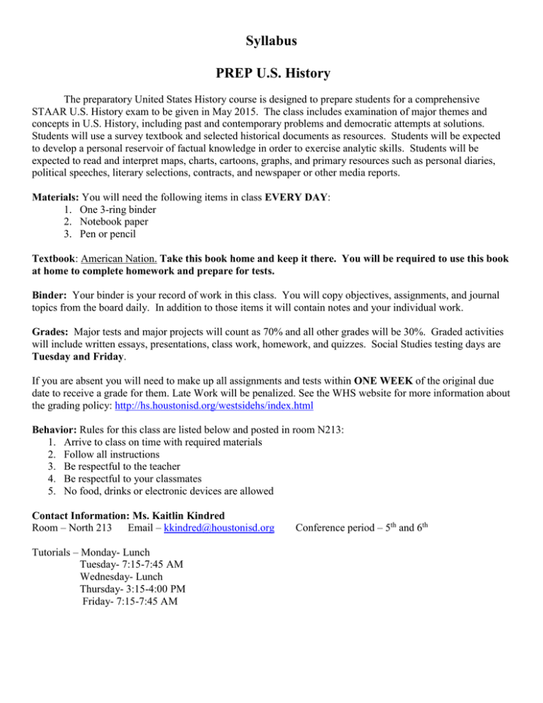 Prep US History Syllabus
