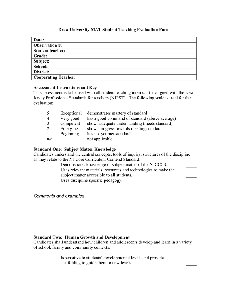 Sample Teacher Evaluation Forms For Students Classles Democracy