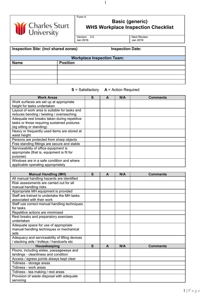 Basic generic Workplace Inspection Checklist
