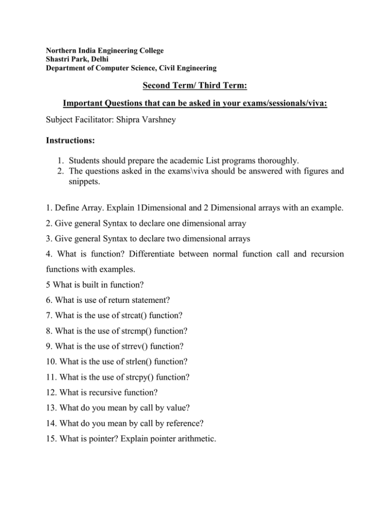 Introduction To Programming Important C Questions