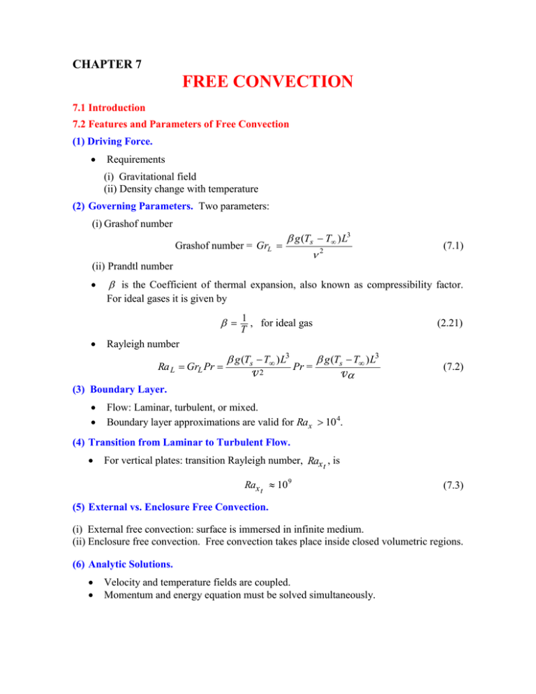 FREE CONVECTION CHAPTER 7