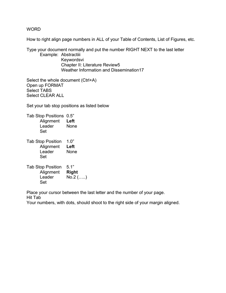 Microsoft Word Table Of Contents Align Page Numbers Elcho Table