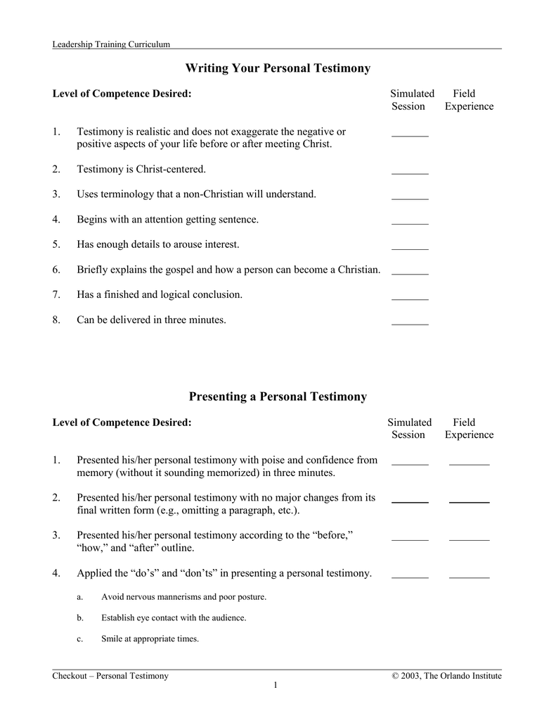 Writing Your Personal Testimony
