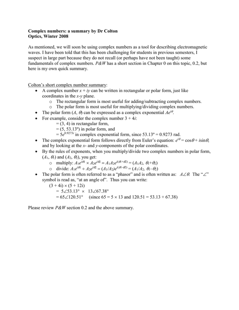 Complex Numbers Summary