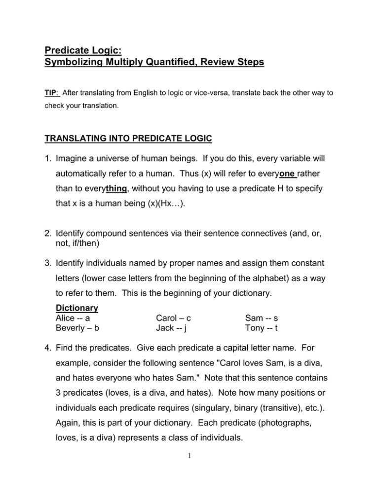 Symbolize Predicate Logic Review Steps Every Type