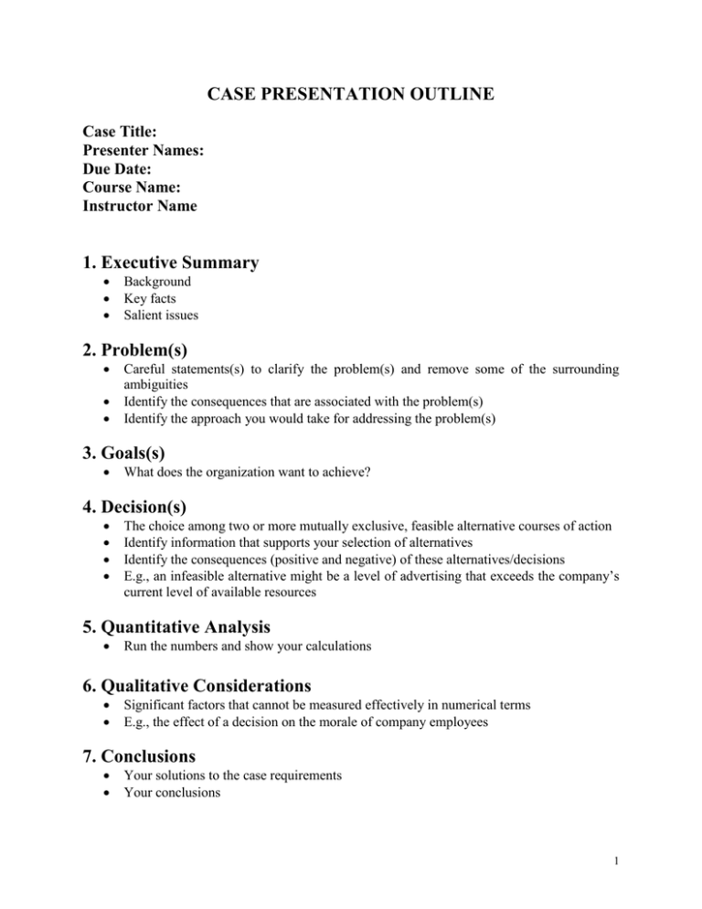 Case Presentation Outline