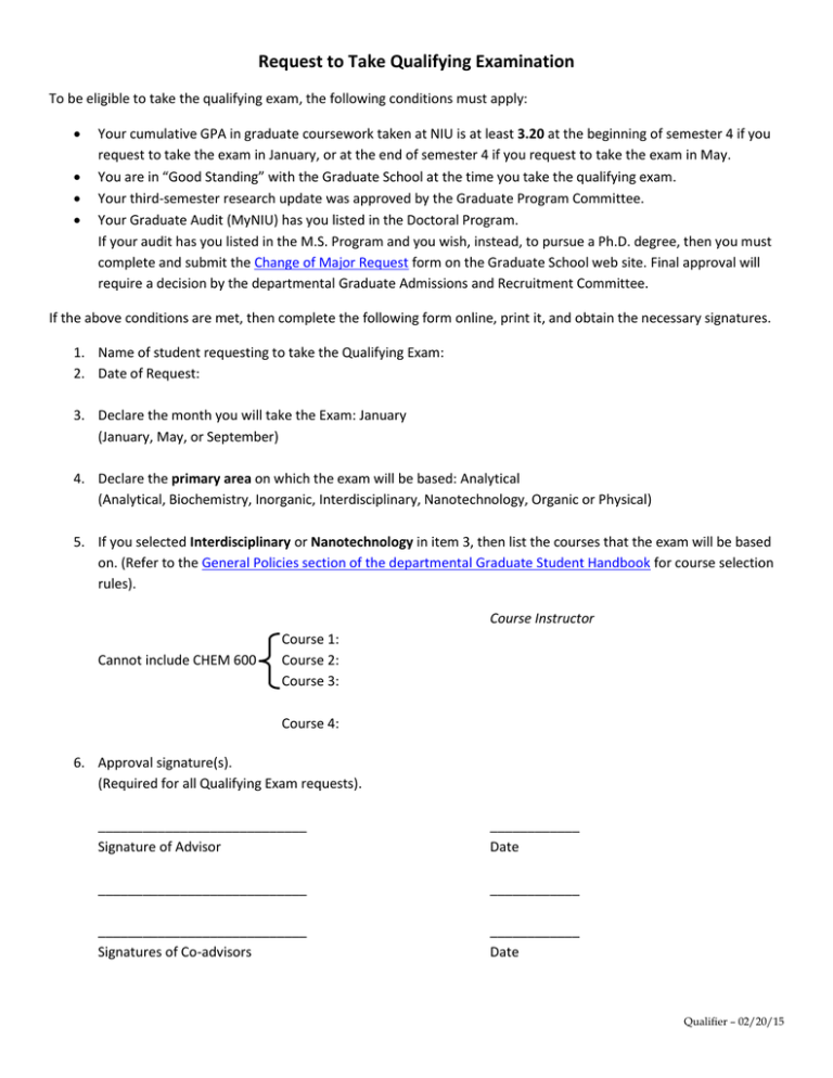 Request To Take Qualifying Examination