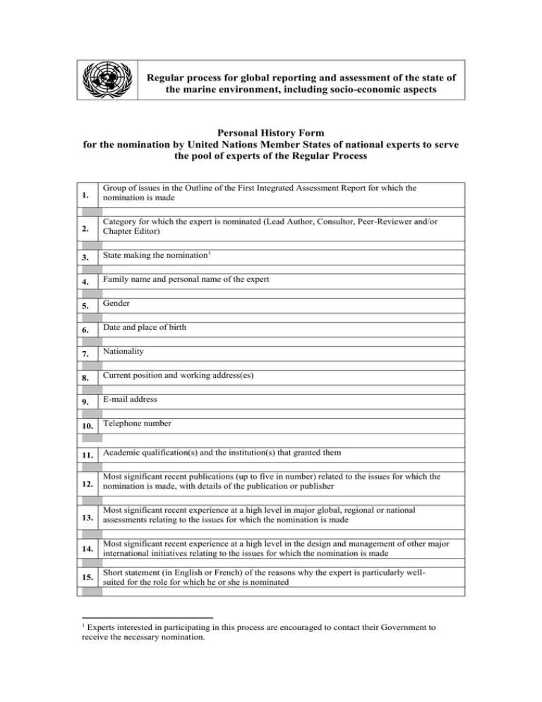 Personal History Form