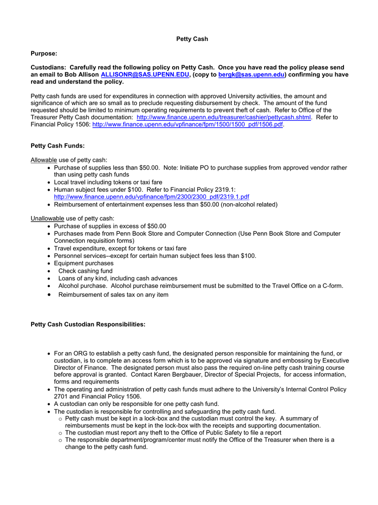 SAS Petty Cash Procedures SAS Petty Cash Procedures