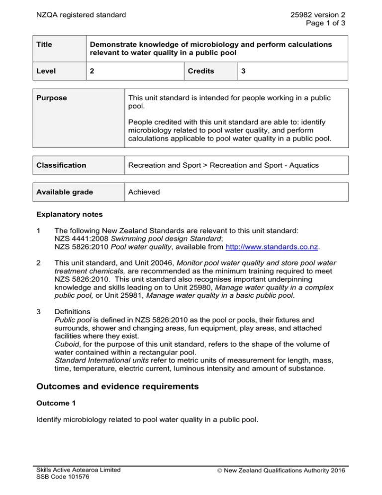 NZQA Registered Standard 25982 Version 2 Page 1 Of 3