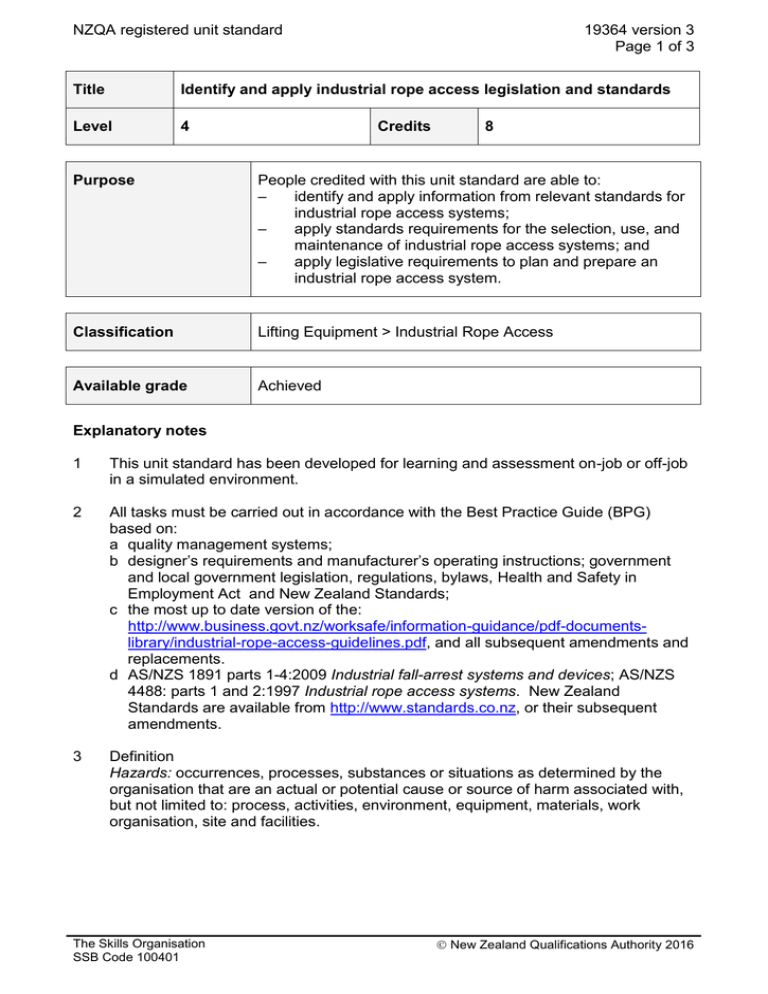 NZQA Registered Unit Standard 19364 Version 3 Page 1 Of 3