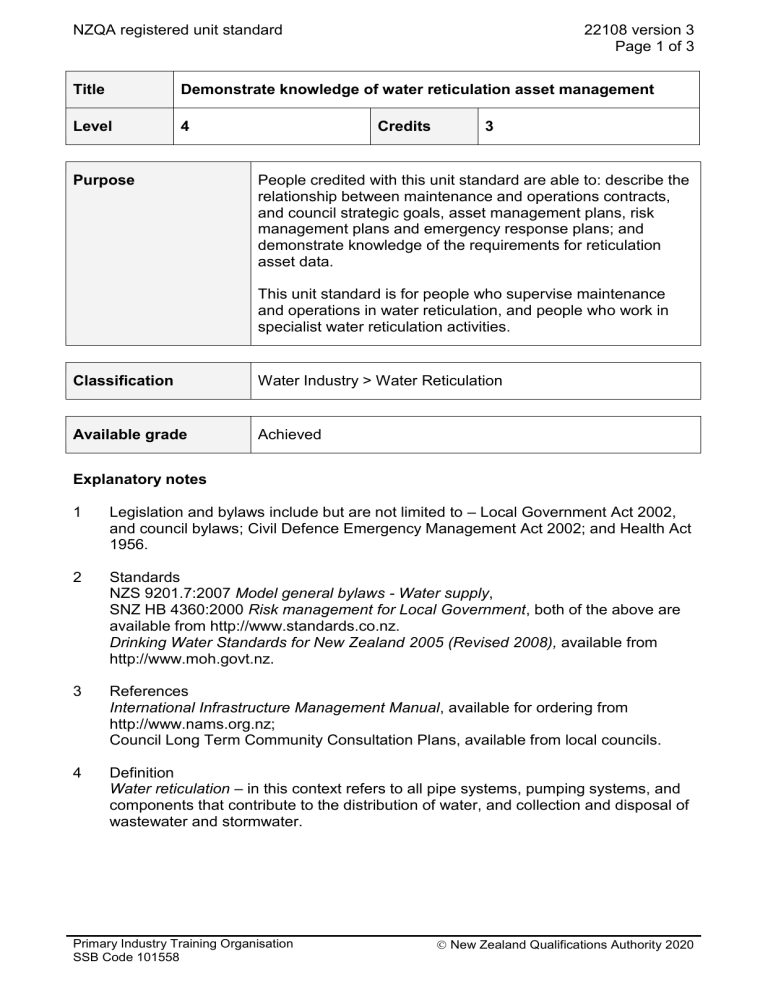 NZQA Registered Unit Standard 22108 Version 3 Page 1 Of 3