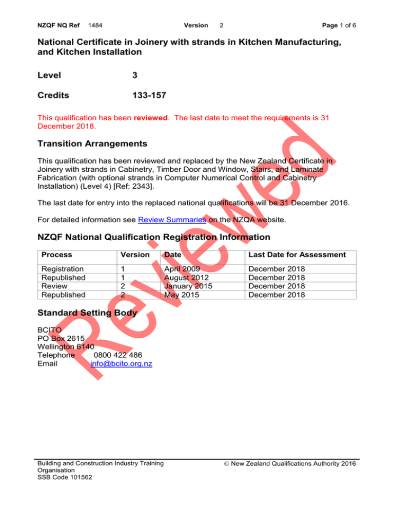 National Certificate in Joinery with strands in Kitchen Manufacturing ...
