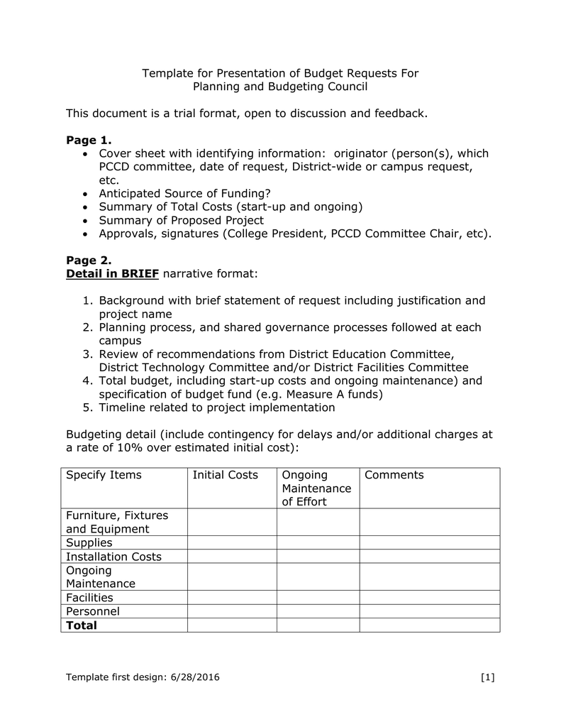 Budget Request Template Budget Request Template