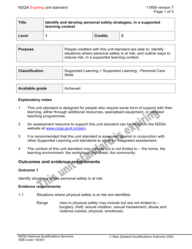 NZQA unit standard 11859 version 7