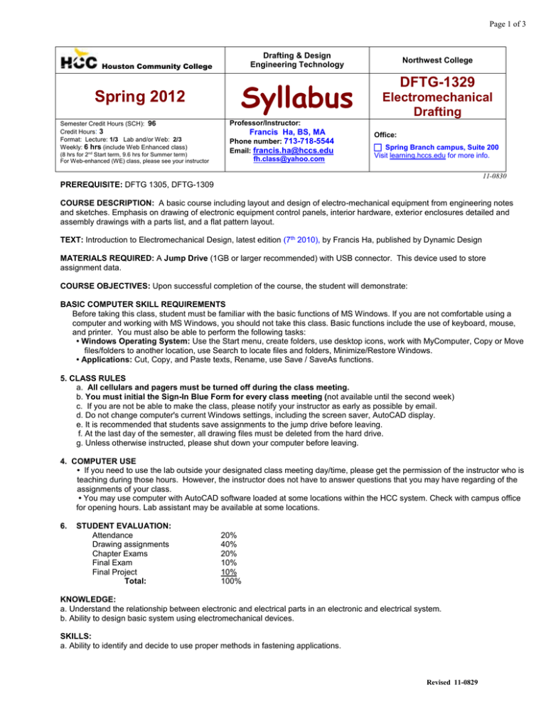DFTG-1329 Electromechanical Drafting Syllabus - HCC