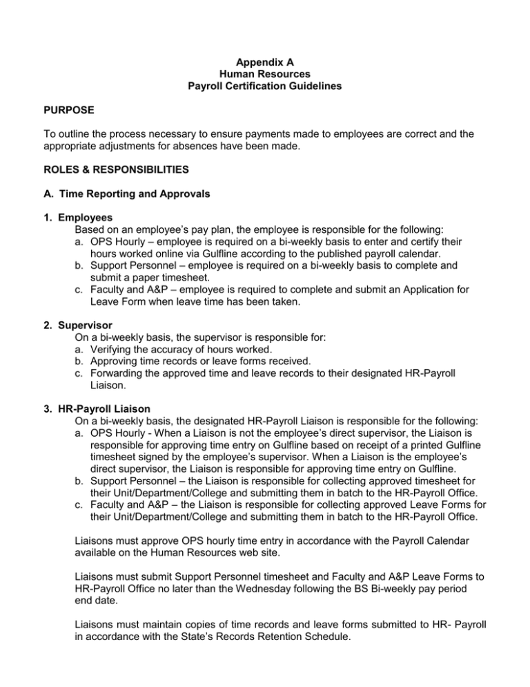 Appendix A Human Resources Payroll Certification Guidelines