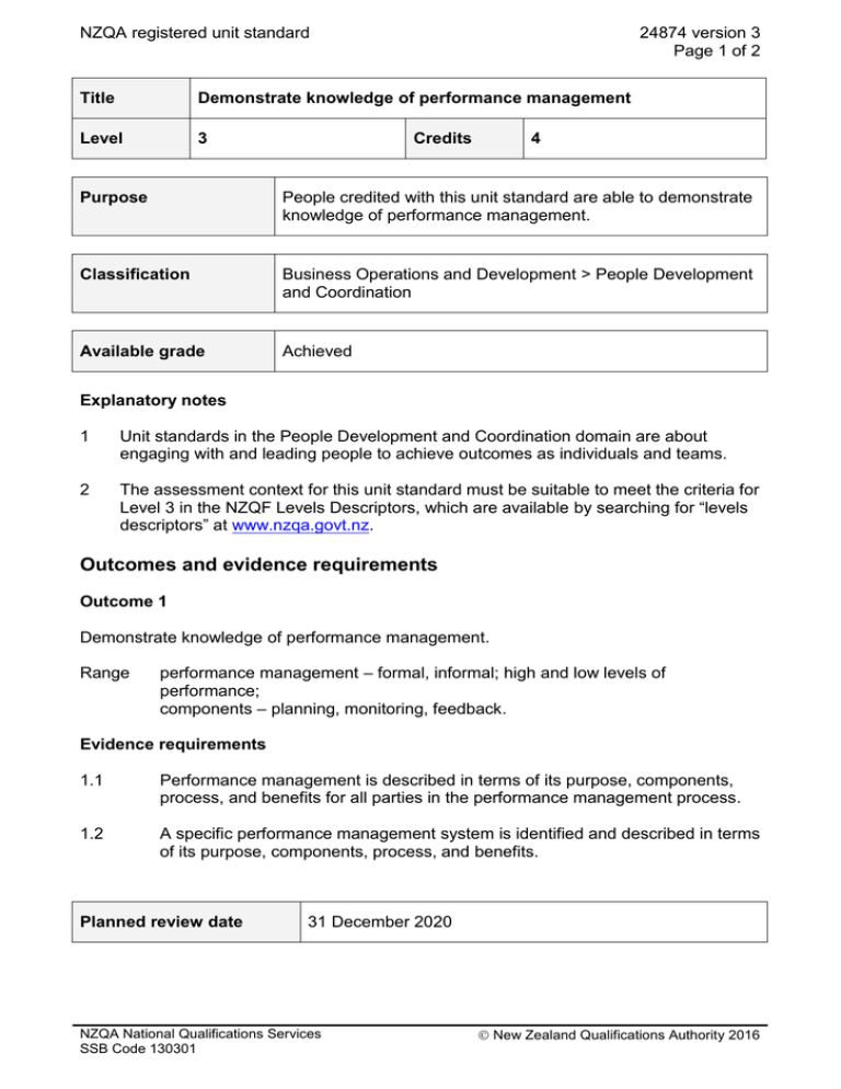 NZQA registered unit standard 24874 version 3 Page 1 of 2