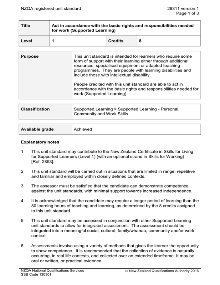NZQA registered unit standard 29311 version 1 Page 1 of 3