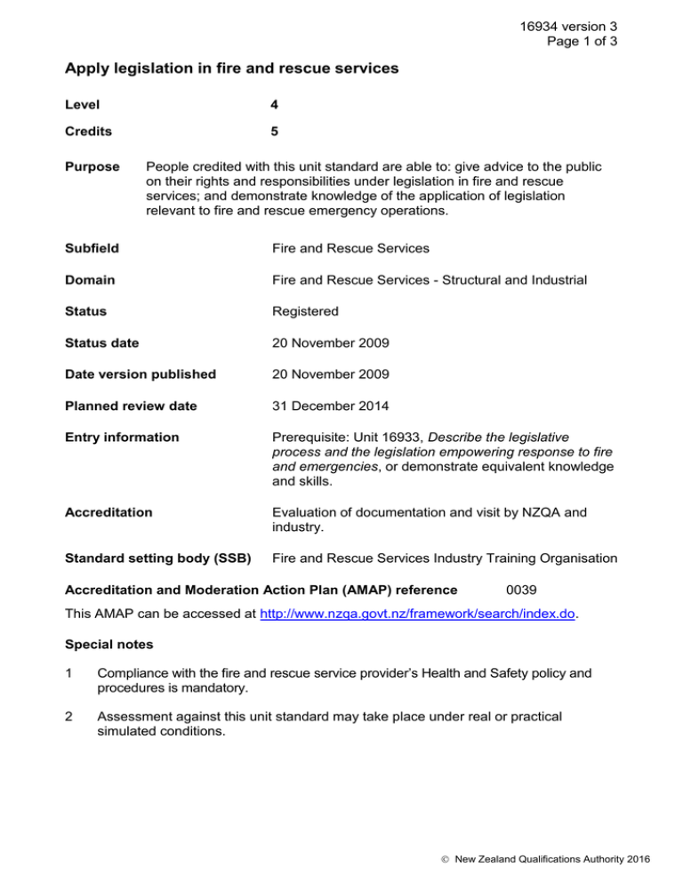 Apply Legislation In Fire And Rescue Services