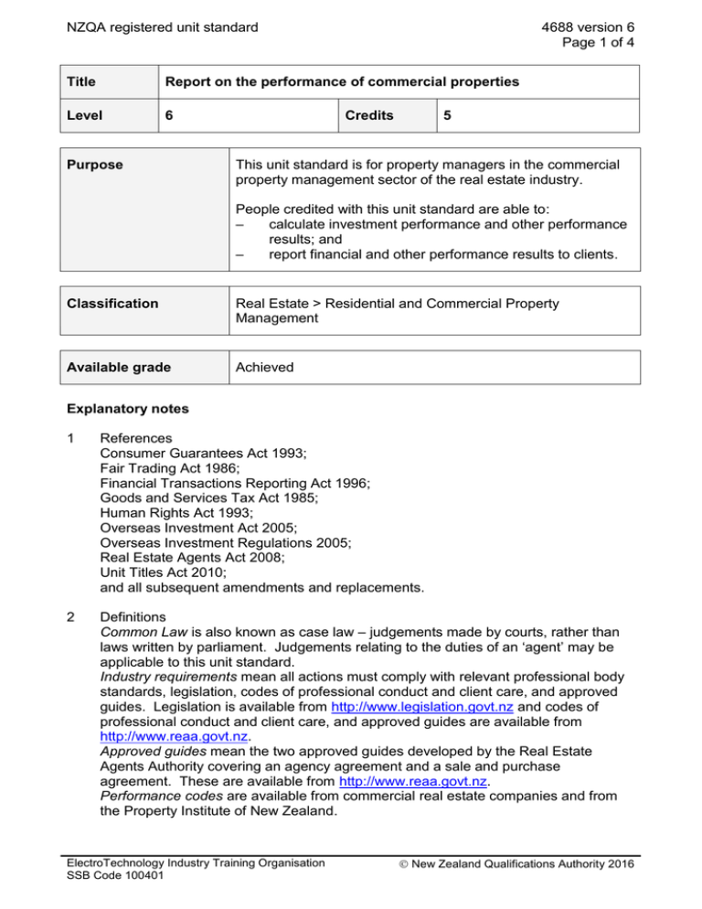 NZQA Registered Unit Standard 4688 Version 6 Page 1 Of 4