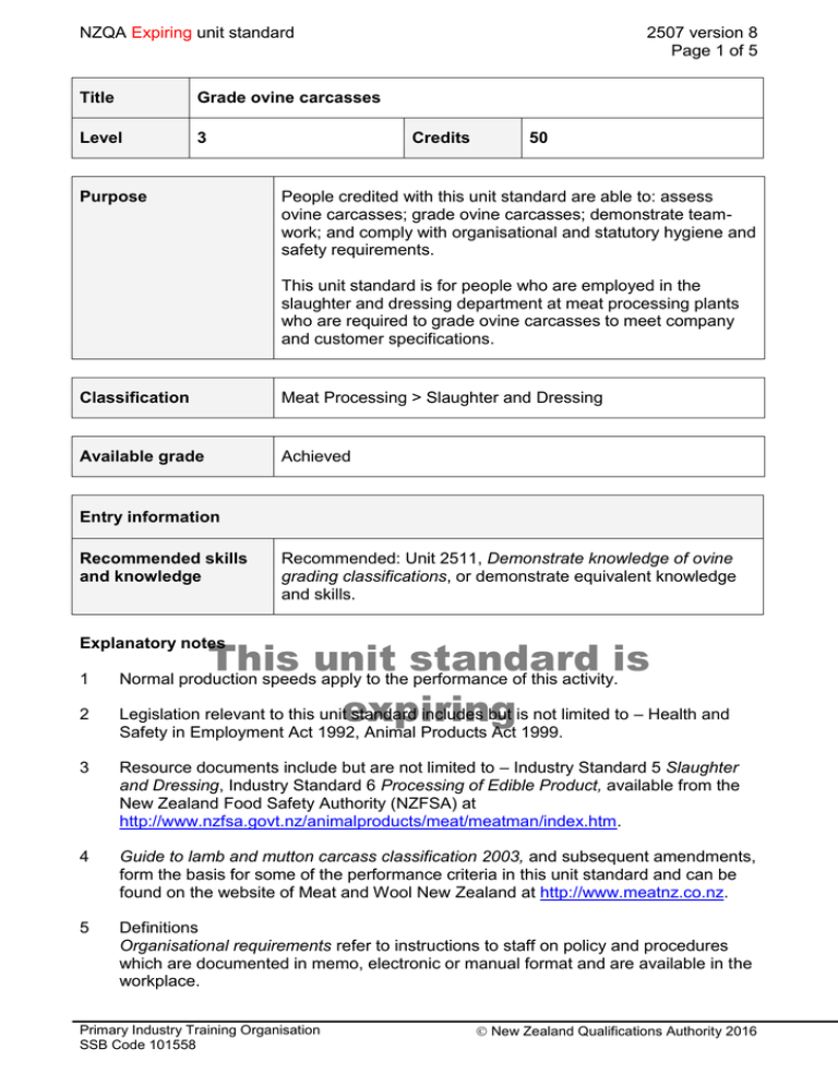 NZQA Unit Standard 2507 Version 8