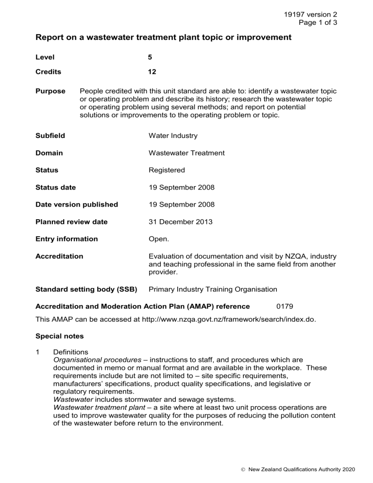 Report On A Wastewater Treatment Plant Topic Or Improvement Report On A Wastewater Treatment Plant Topic Or Improvement