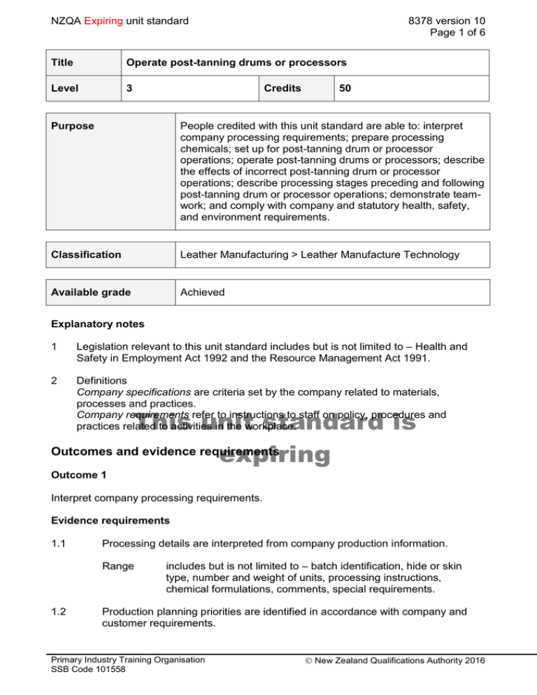 NZQA unit standard 8378 version 10