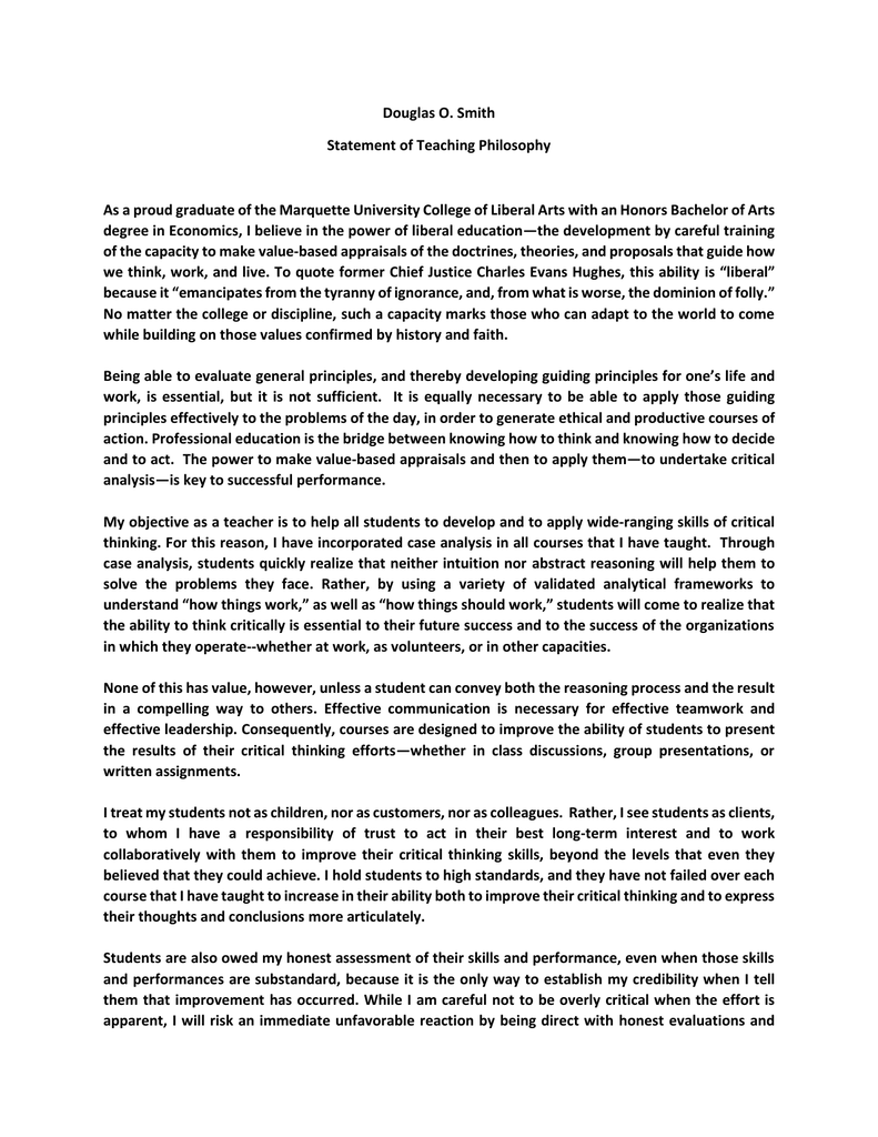 Douglas O Smith Statement Of Teaching Philosophy