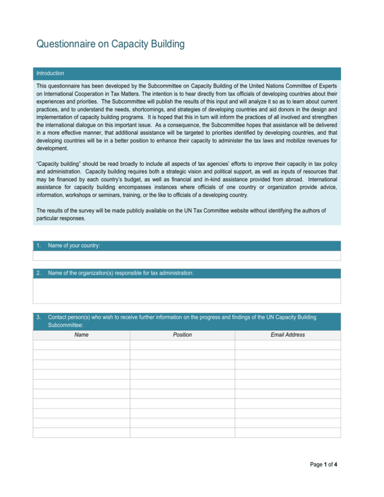 Capacity Building Subcommittee questionnaire