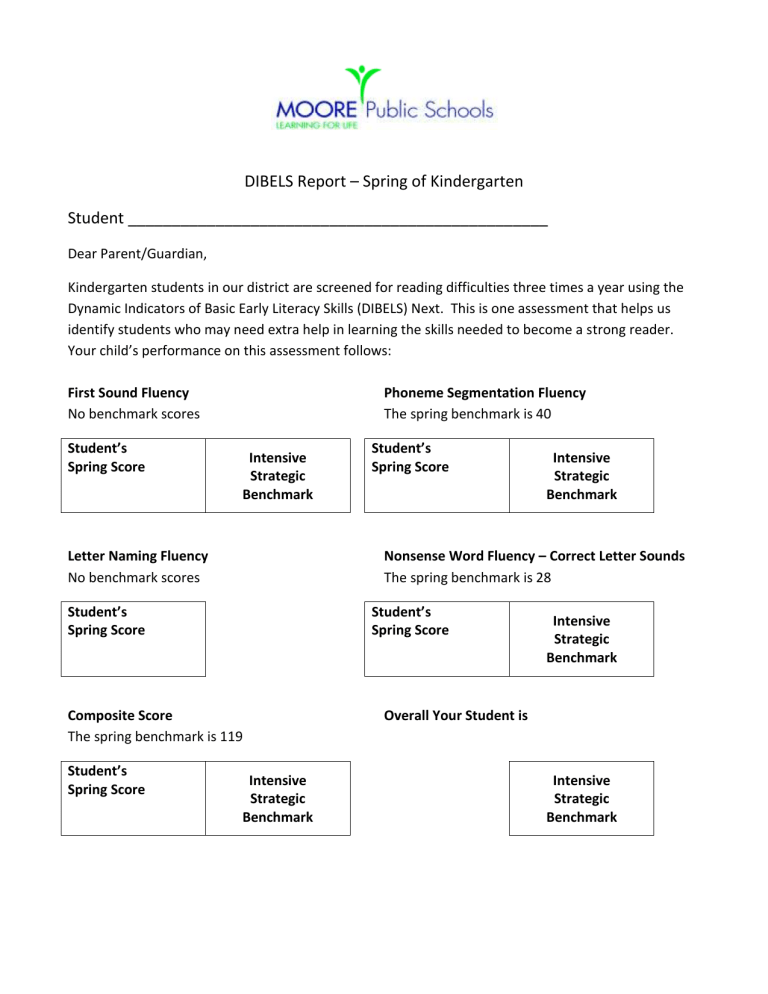 DIBELS Report Spring Of Kindergarten Student DIBELS Report Spring Of Kindergarten Student