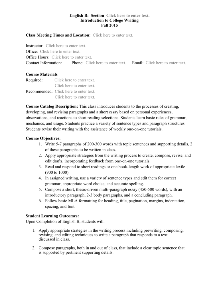 English B Syllabus Template Fall 2015
