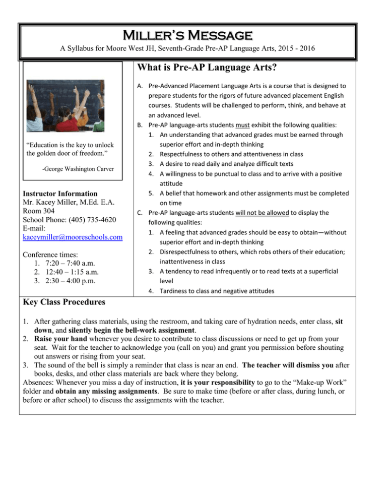 Miller s Message What Is Pre AP Language Arts 
