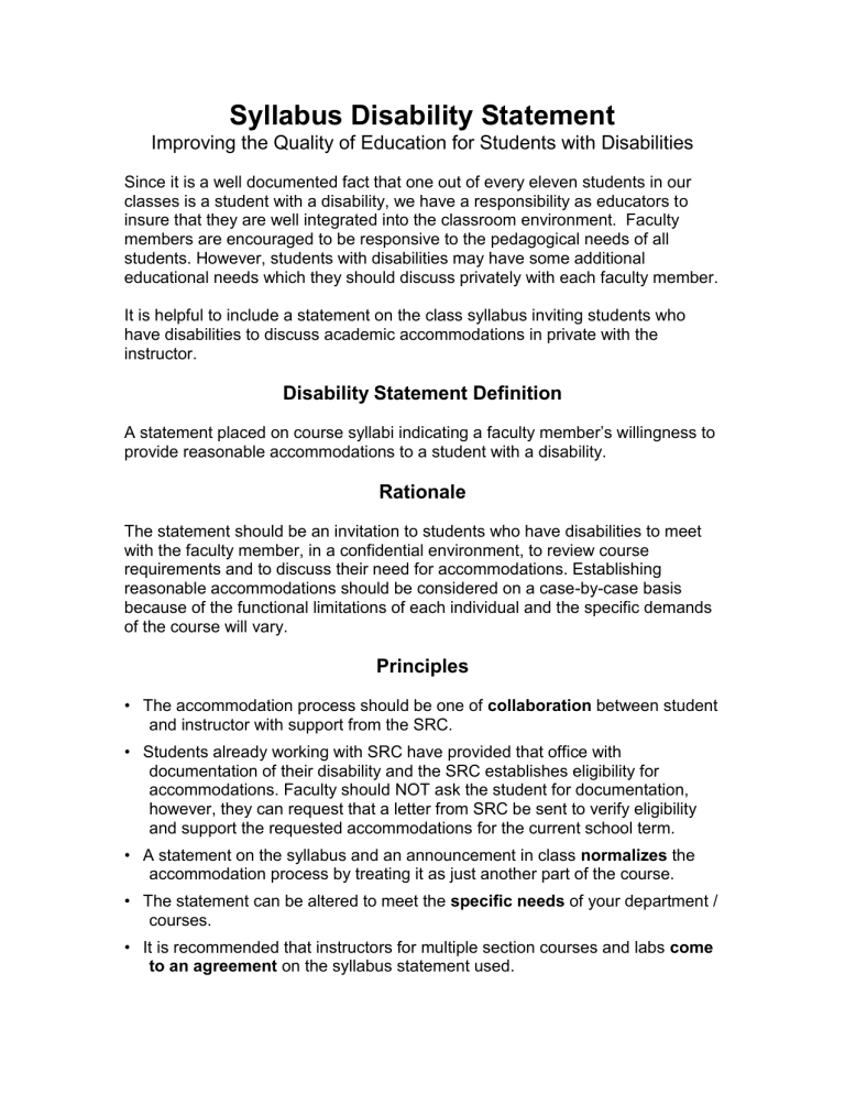 Syllabus Disability Statement