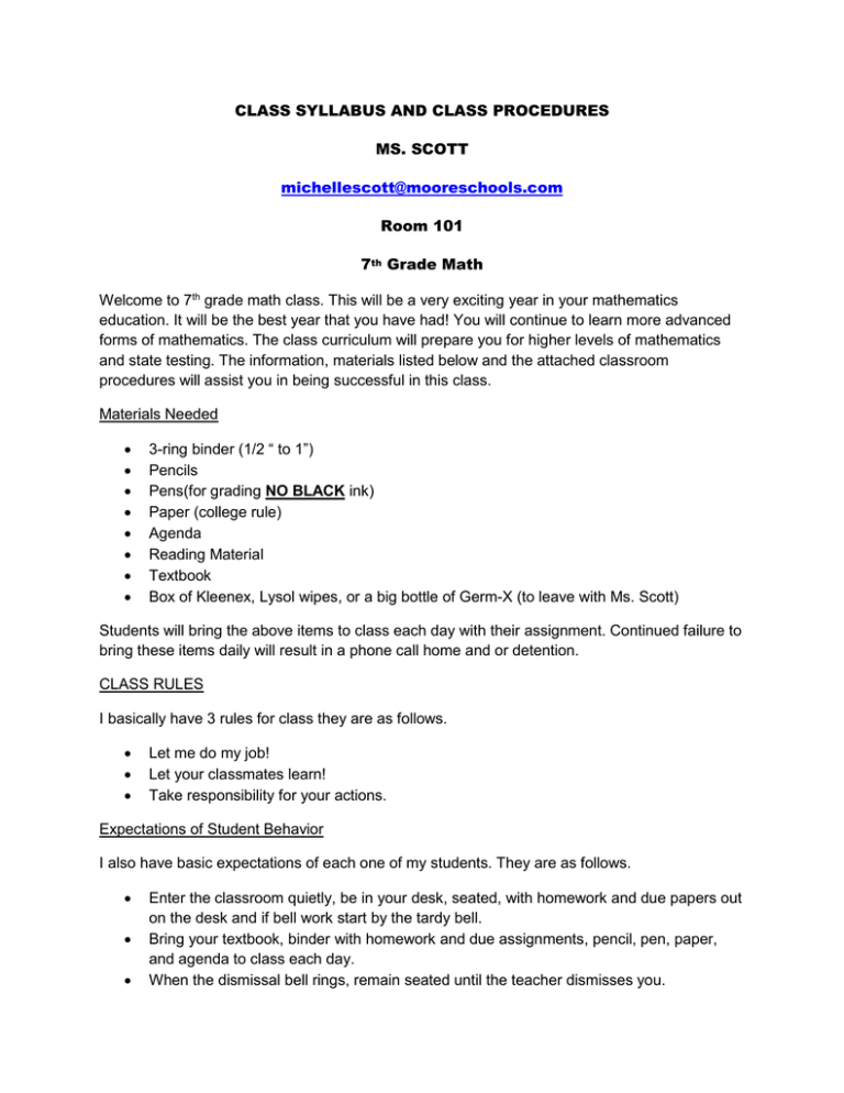 Math 7 Syllabus